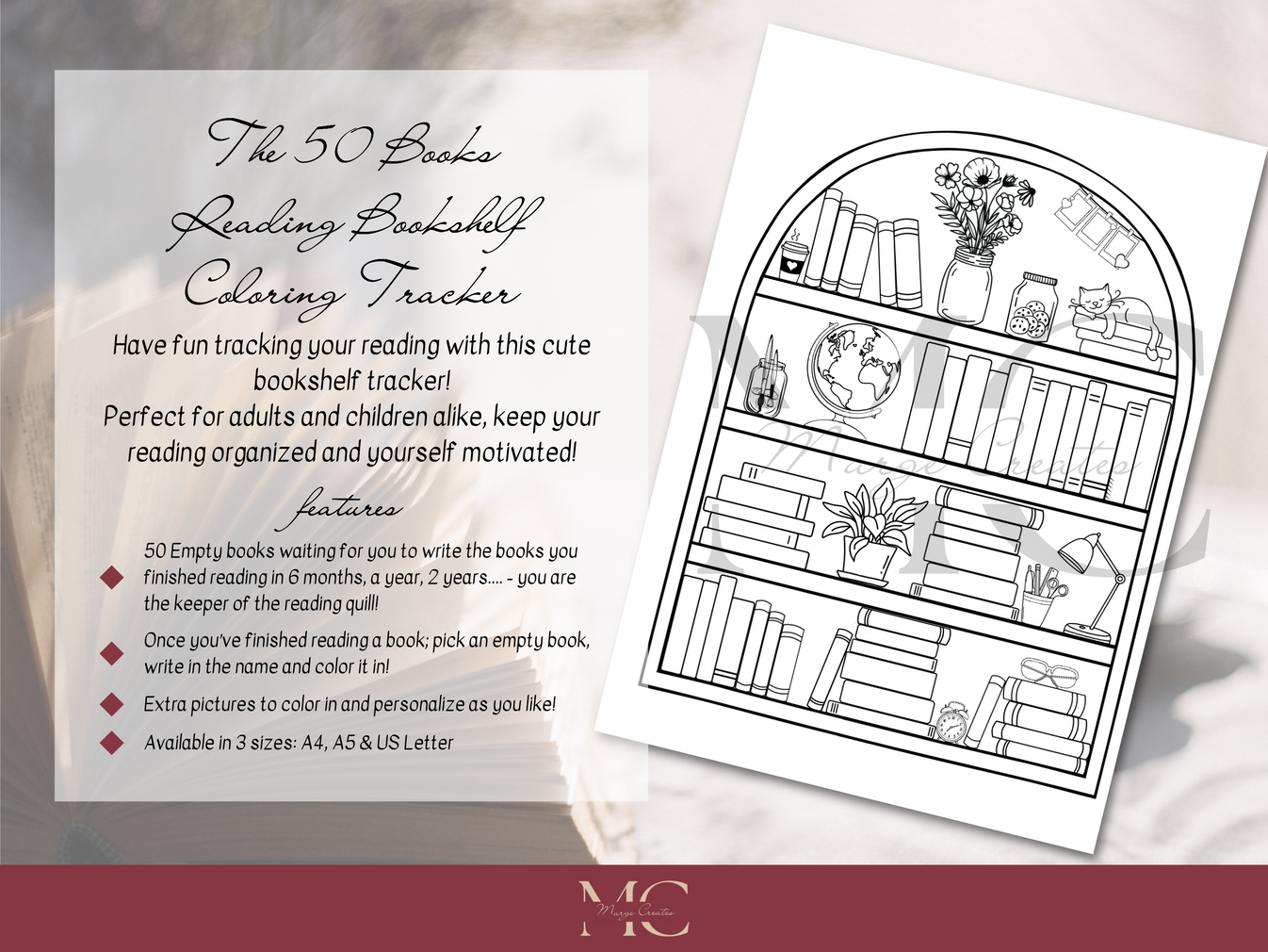 Marge Creates - Bookshelf Reading Tracker, Printable Bookshelf Coloring ...