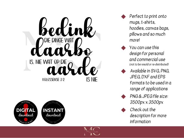 Marge Creates - Bedink Die Dinge Wat Daarbo Is PNG & SVG