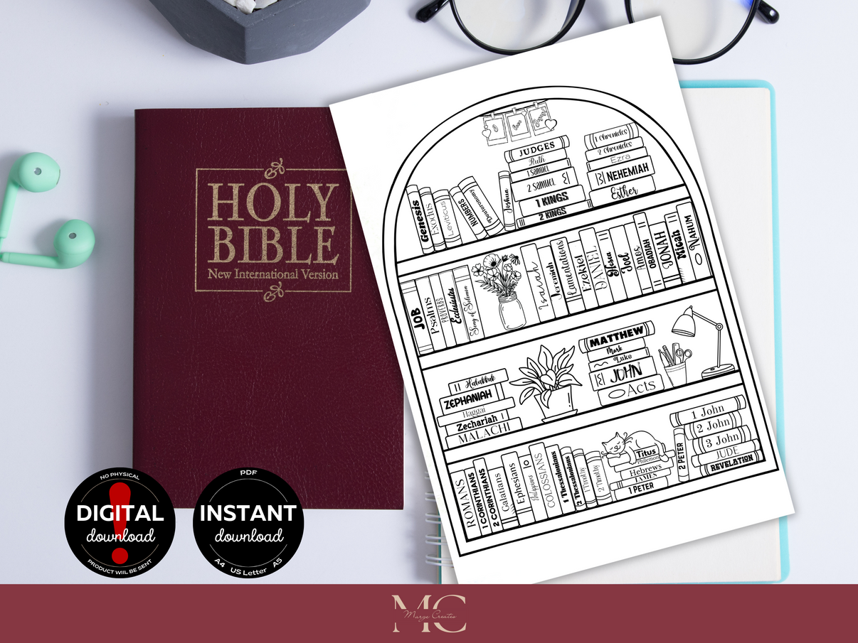 Marge Creates - Books of the Bible Bookshelf Coloring Tracker & Bible ...