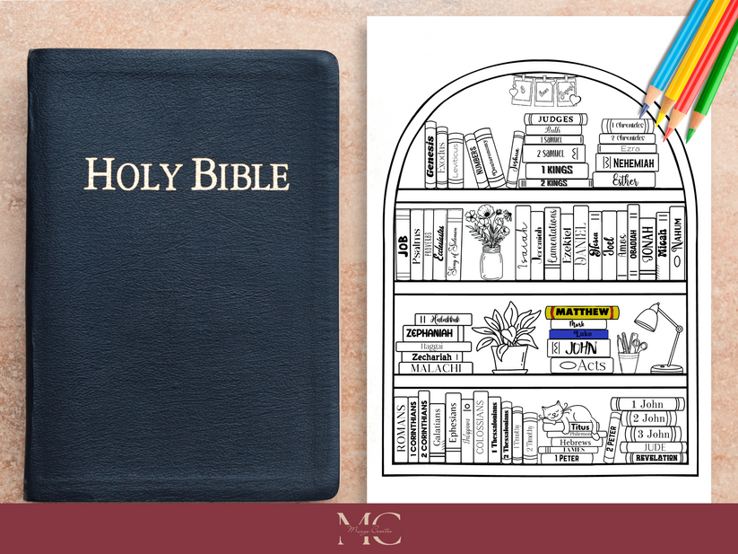 Marge Creates - Books of the Bible Bookshelf Coloring Tracker & Bible ...