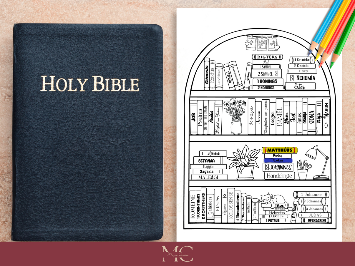 Marge Creates - Boekrak Rekord, Afrikaans Bybel Lees Inkleur Boekrak