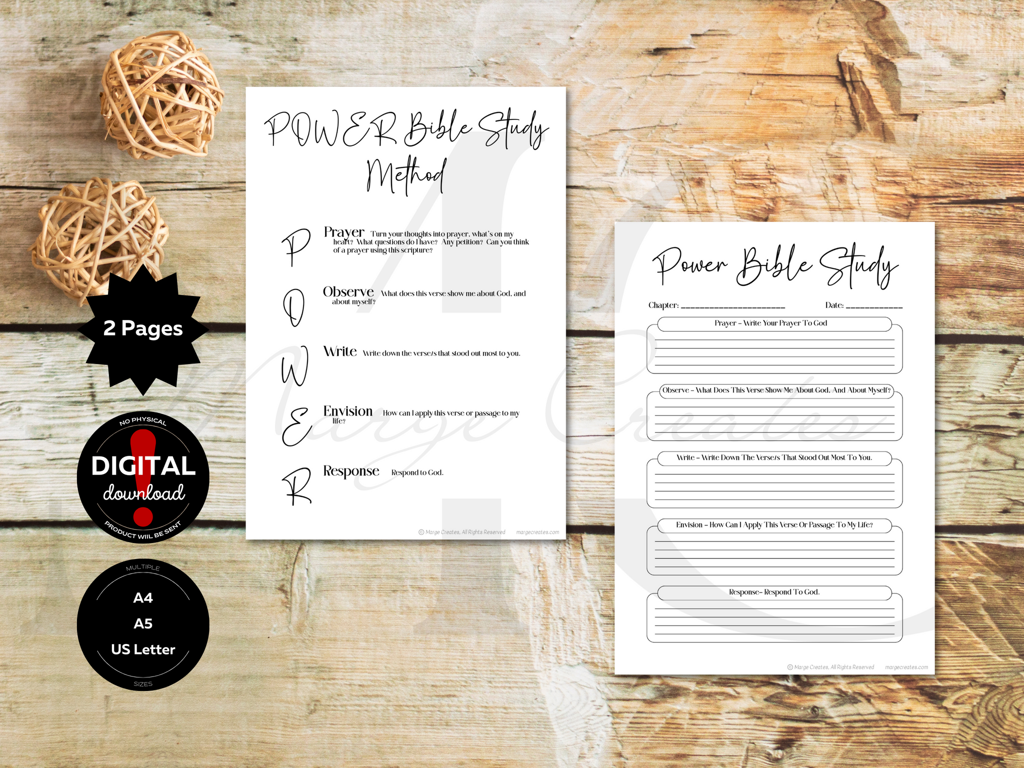 Marge Creates - POWER Bible Study Method Worksheet