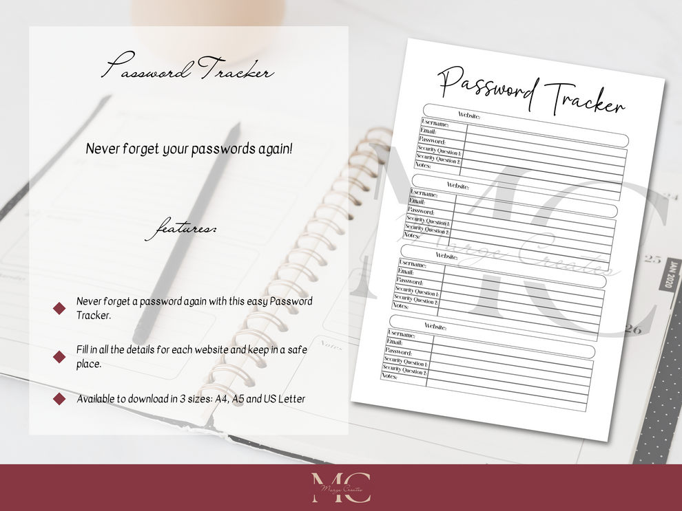 Marge Creates - Printable Password Tracker