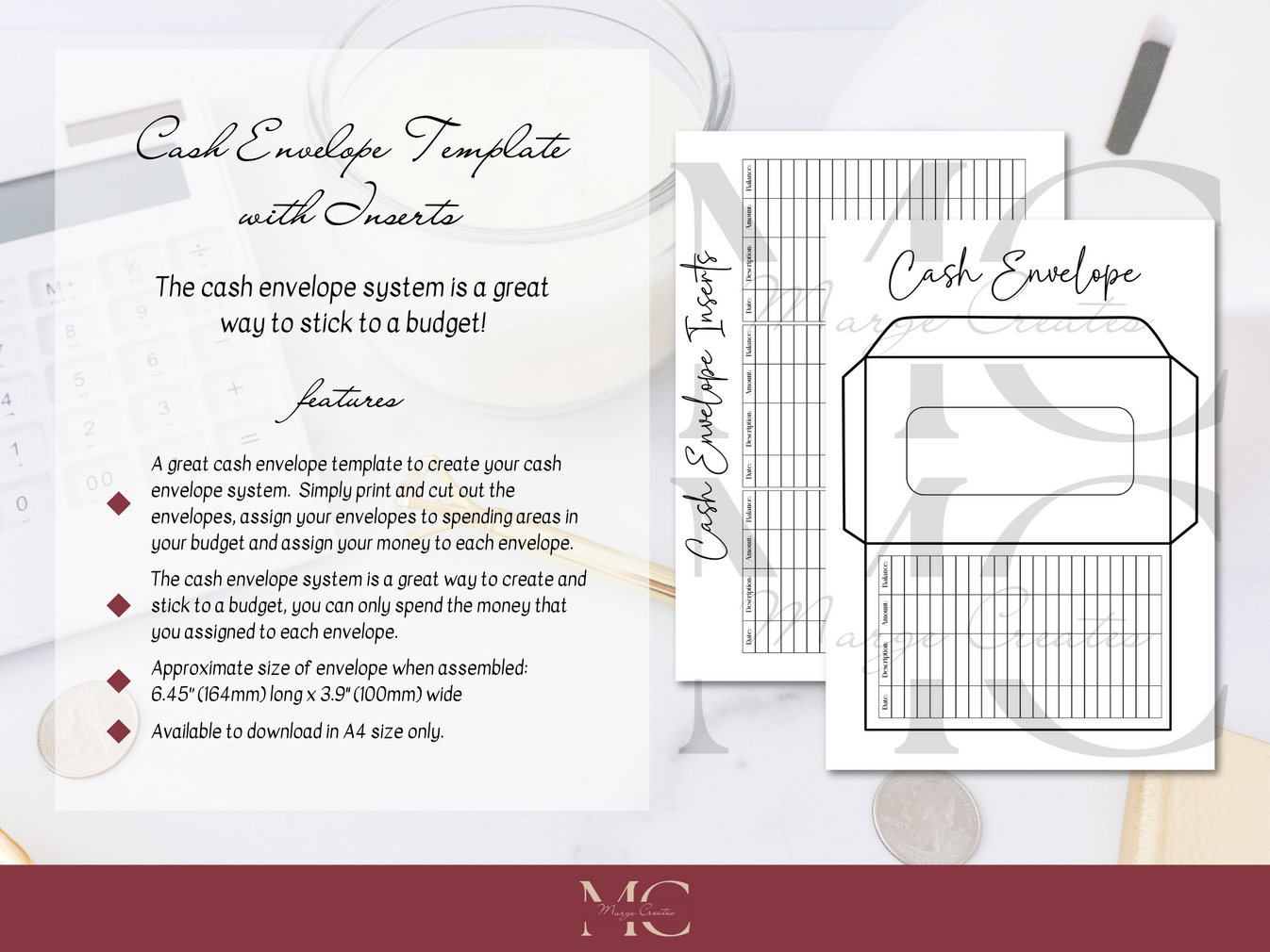 Marge Creates - Printable Cash Envelope Template with Inserts