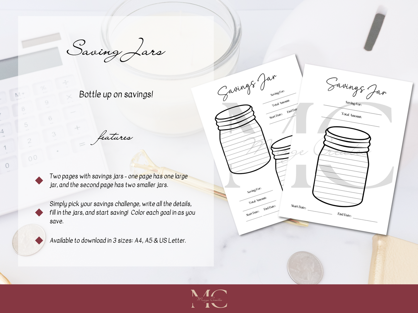 Marge Creates - Savings Jar, Money Saving Challenge, Savings Tracker