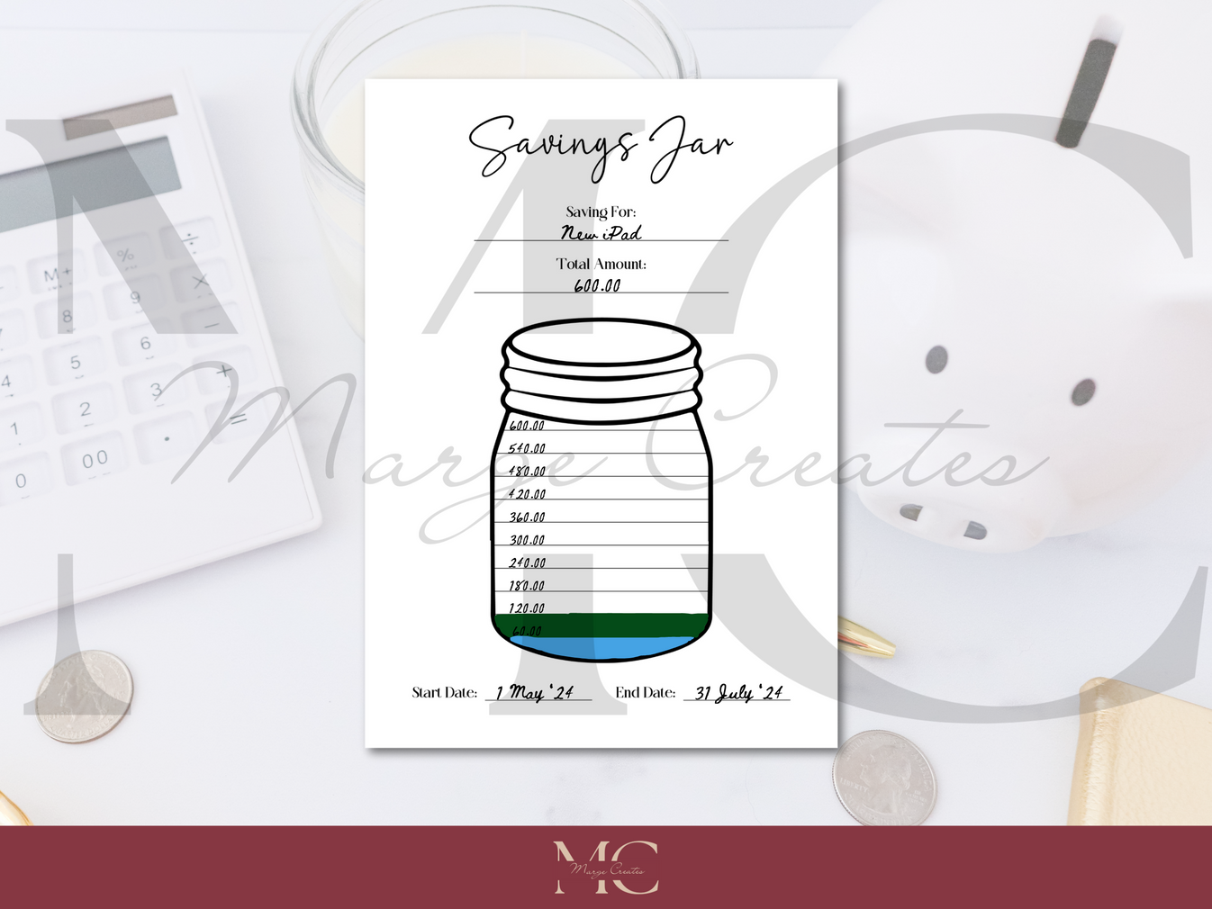 Marge Creates - Savings Jar, Money Saving Challenge, Savings Tracker
