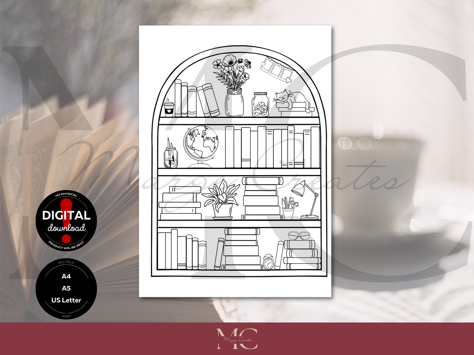 Marge Creates - Bookshelf Reading Tracker, Printable Bookshelf Coloring ...